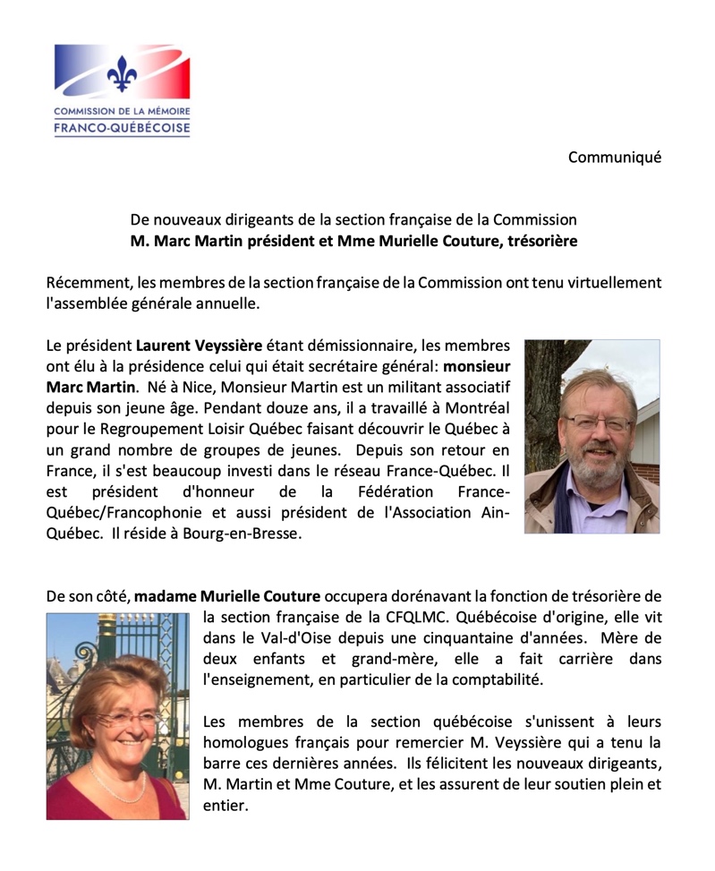 Communiqué – De nouveaux dirigeants de la section française de la ...